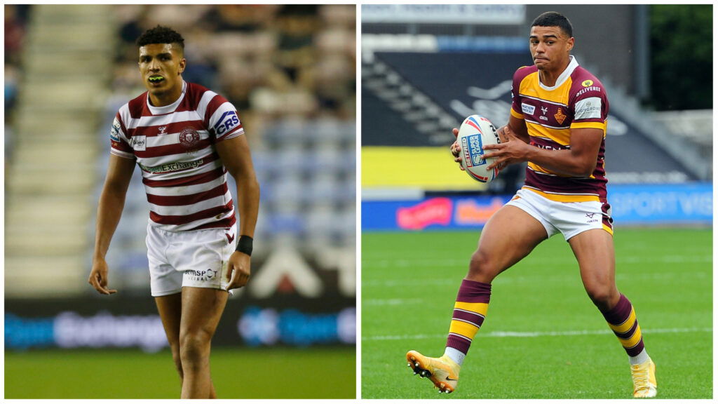 Huddersfield Giants' Will Pryce and Wigan Warriors' Kai Pearce-Paul ...