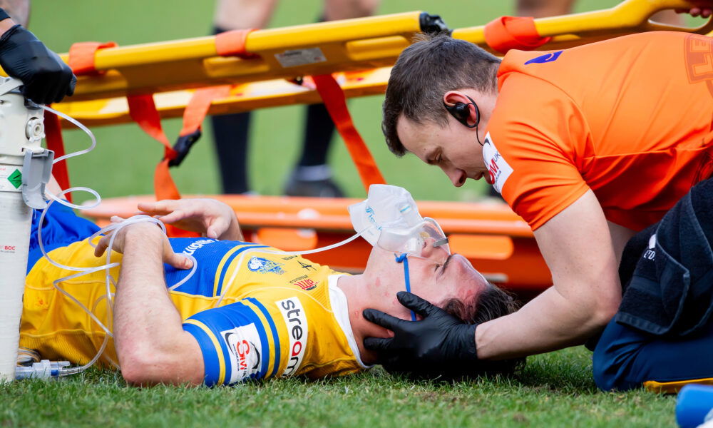 Leeds Rhinos star Brodie Croft leaves field on stretcher following head ...